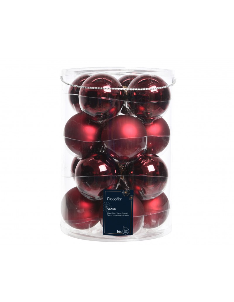 Set 16 Globuri burgundy lucioase/mate din sticlă 8cm | Atelierul Lu...